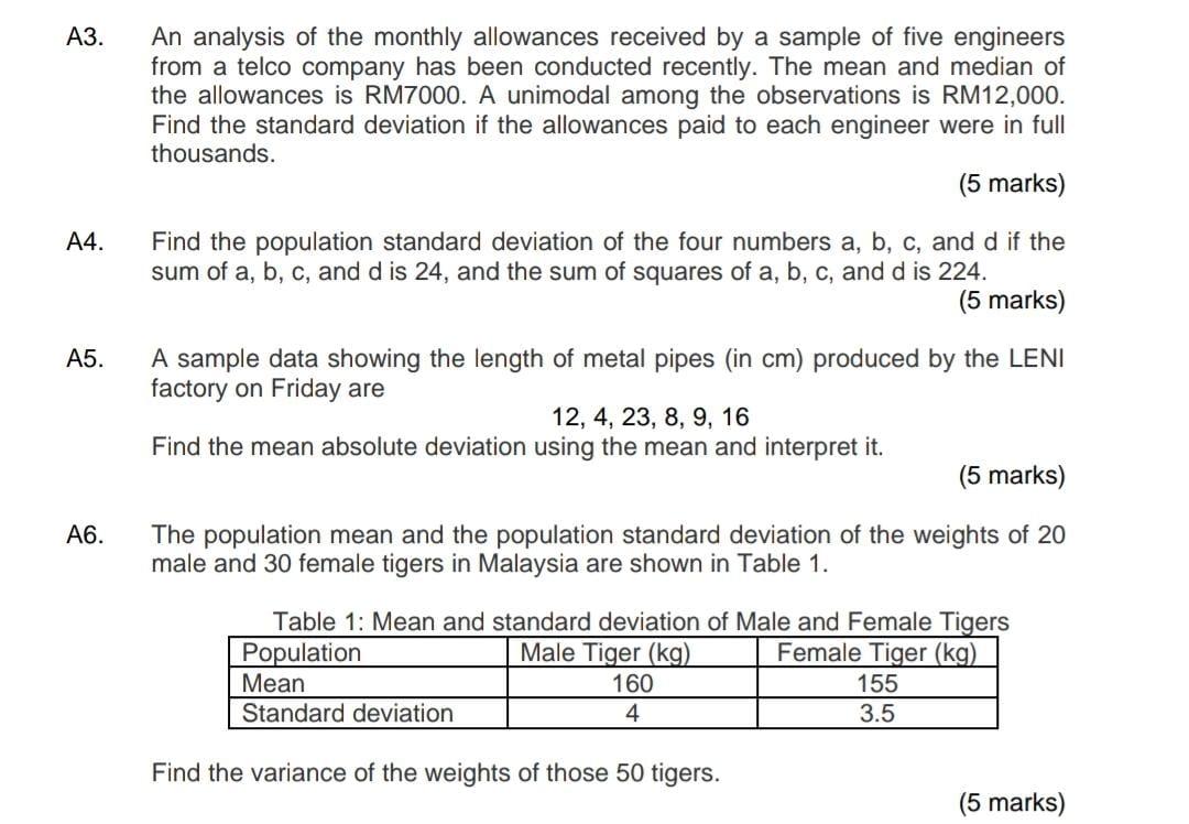 Solved A3. An analysis of the monthly allowances received by | Chegg.com