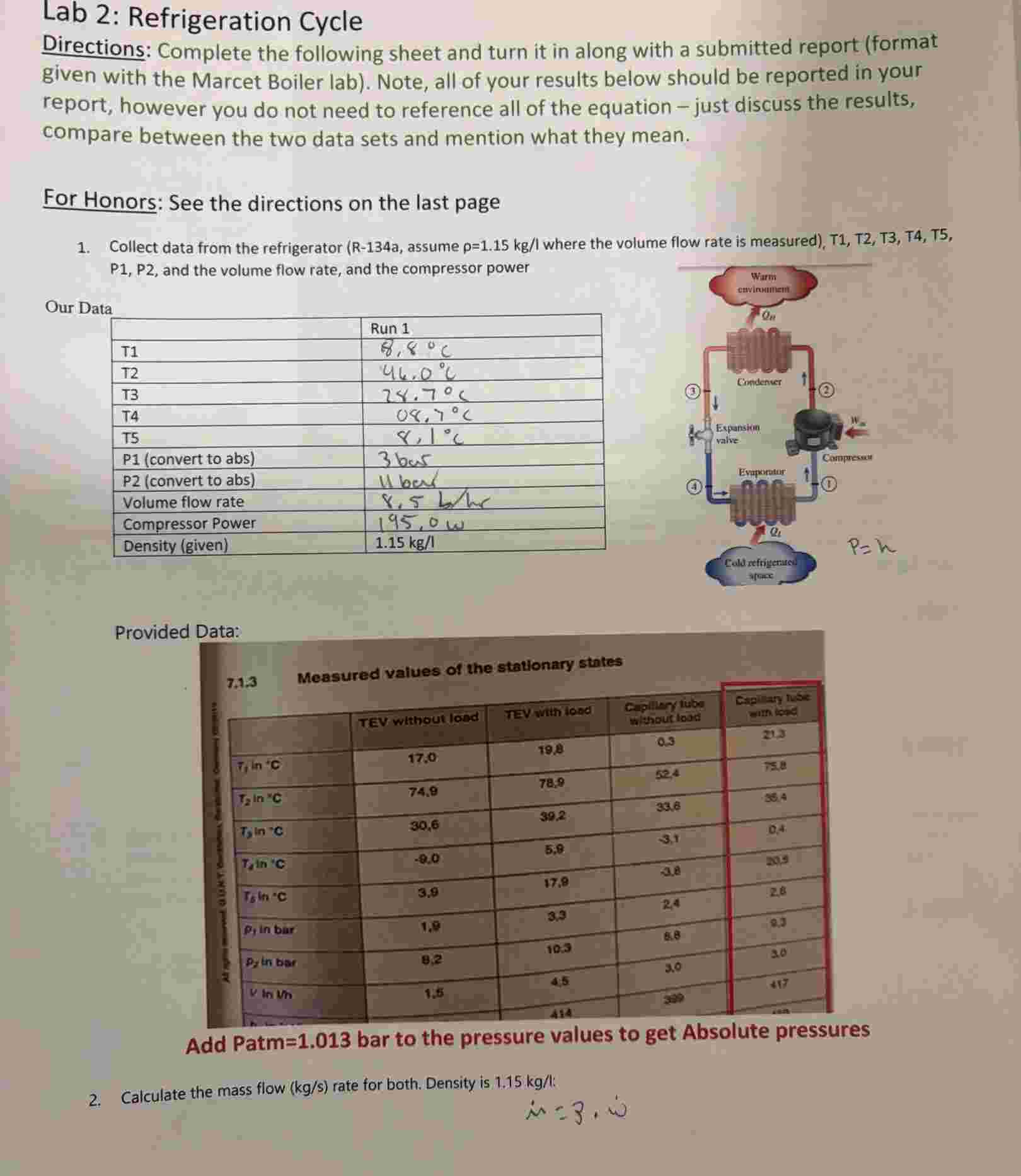 Solved by an EXPERT R-134a, ﻿assume ρ=1.15kgl ﻿where the volume flow rate | Chegg.com