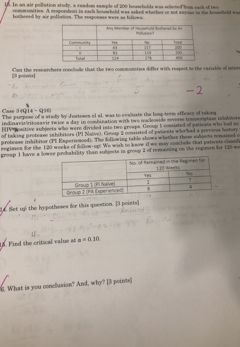 Solved In an air pollution study, a random sample of 200 | Chegg.com