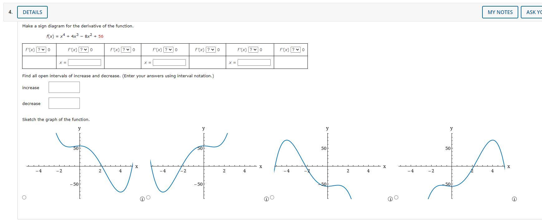 Solved 4. DETAILS MY NOTES ASK YC Make a sign diagram for | Chegg.com