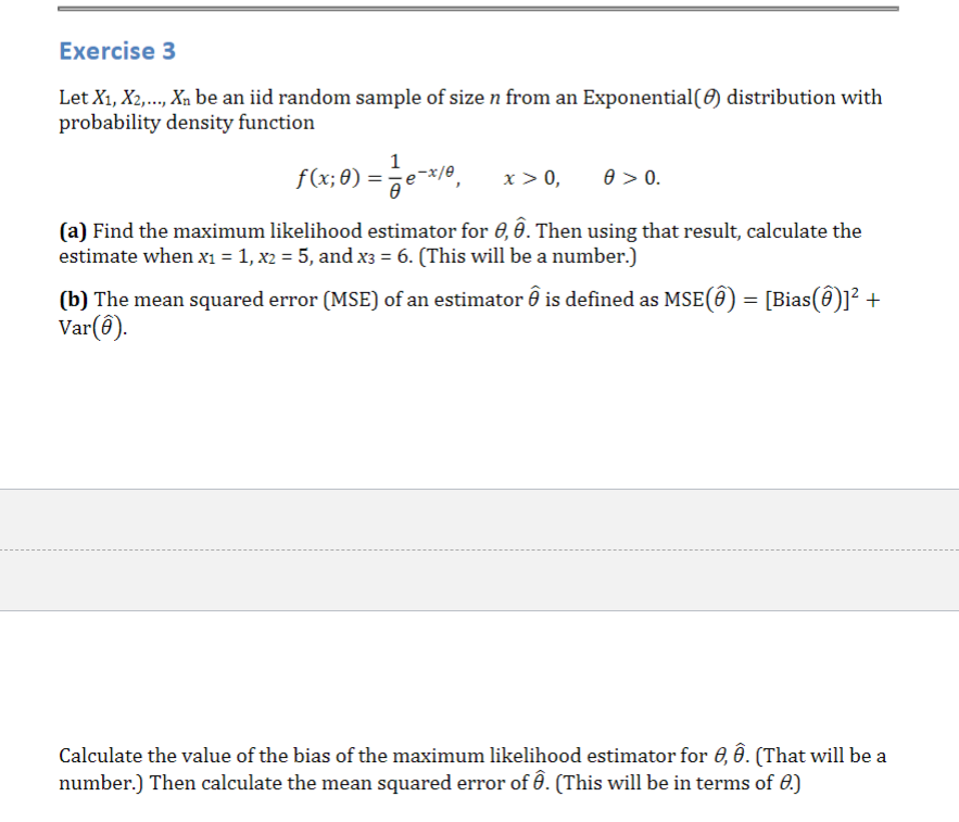 Solved Exercise 3 Let X1, X2,..., Xn be an iid random sample | Chegg.com
