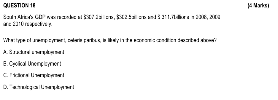 Solved QUESTION 18 ﻿South Africa's GDP was recorded at | Chegg.com