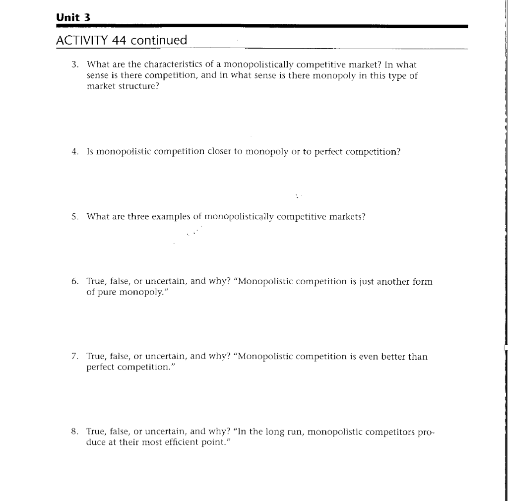 Solved ACTIVITY 44 Monopolistic Competition 1. Use the graph | Chegg.com