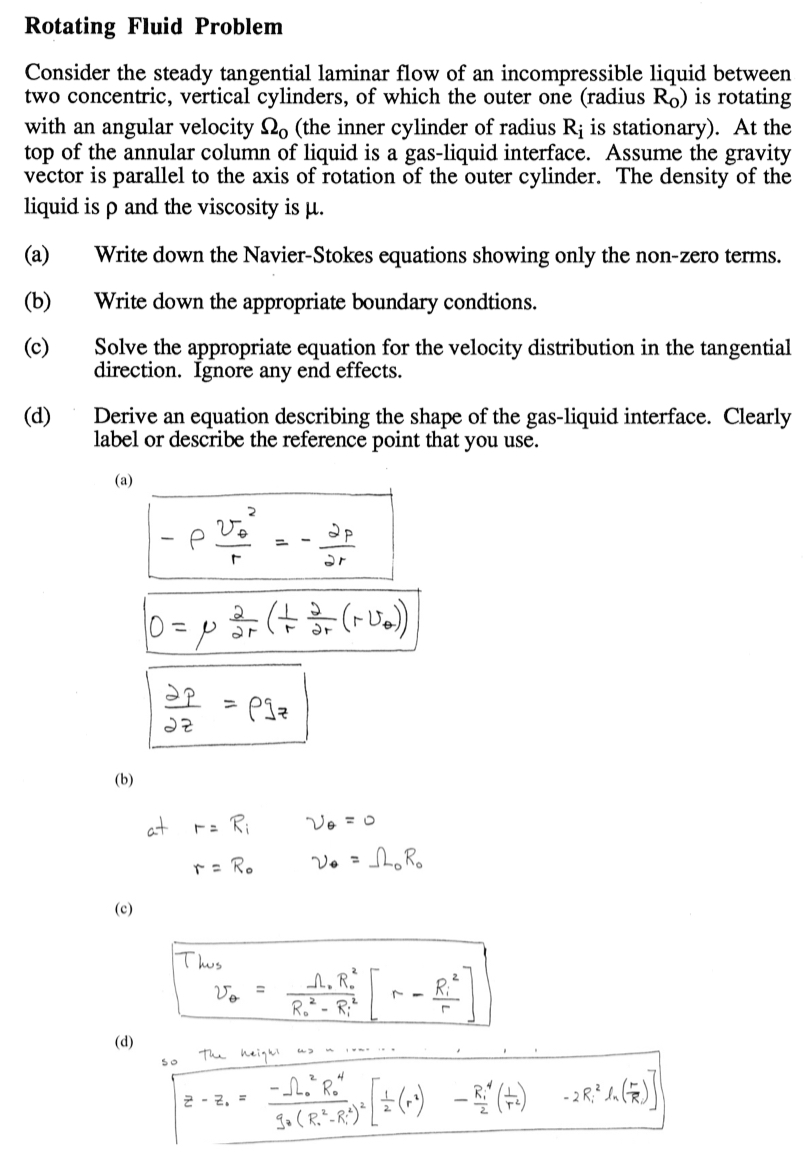 Rotating Fluid Problem Consider the steady tangential | Chegg.com Rotating Fluid Problem Consider the steady tangential | Chegg.com