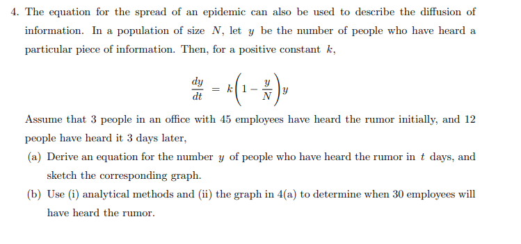 Solved 4. The equation for the spread of an epidemic can | Chegg.com