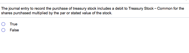 Solved The journal entry to record the purchase of treasury | Chegg.com