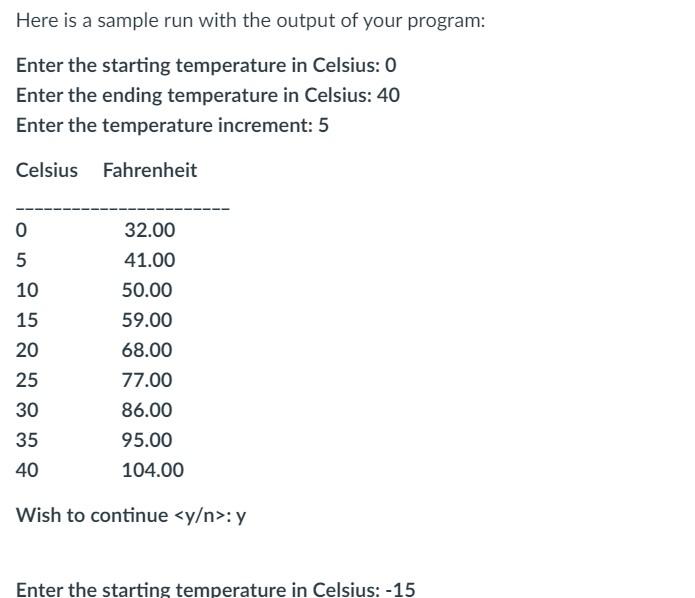Solved 6. Celsius to Fahrenheit Table Write a program that | Chegg.com