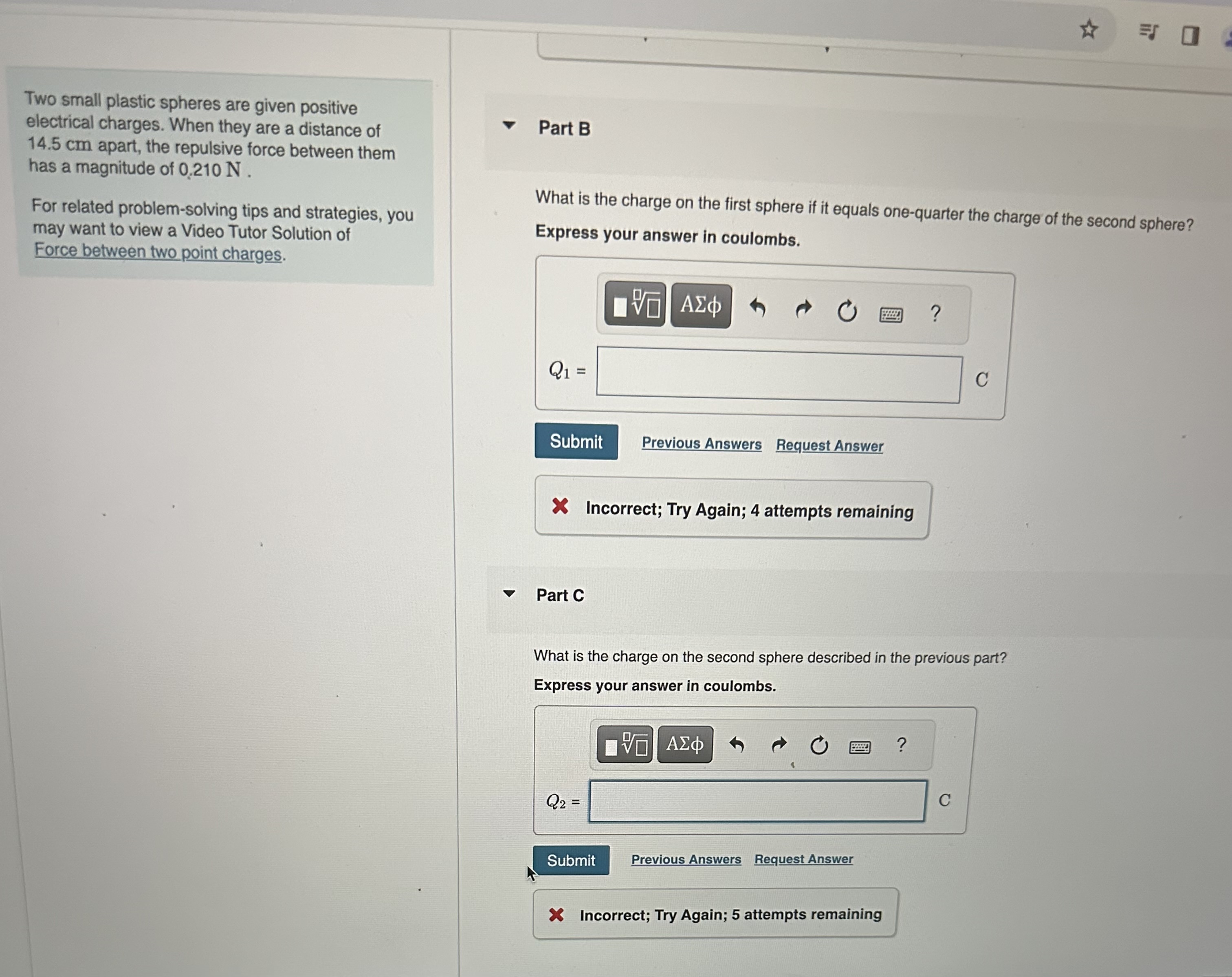 Solved Two small plastic spheres are given | Chegg.com