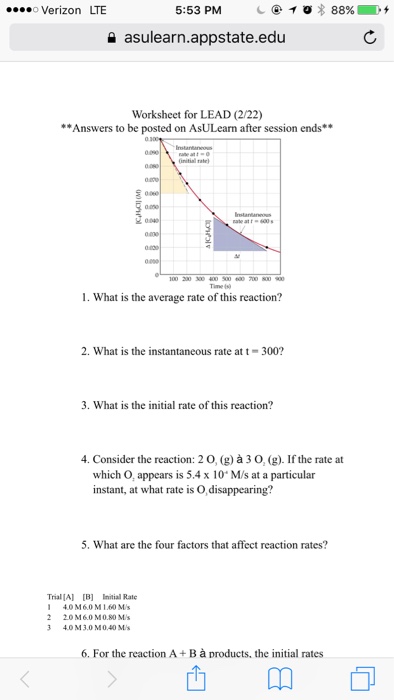 o Verizon LTE 88% 5:53 PM asulearn.appstate.edu | Chegg.com