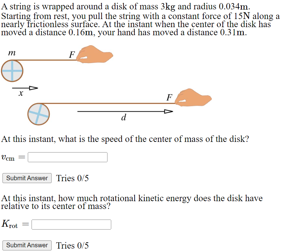 Solved A string is wrapped around a disk of mass 3kgkg and | Chegg.com