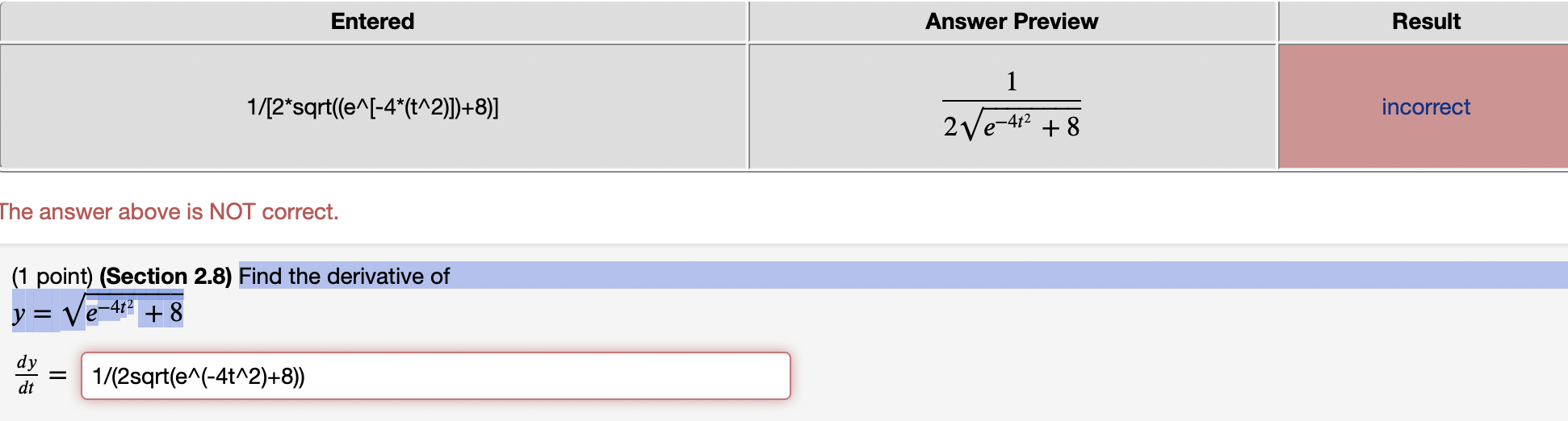 Solved The answer above is NOT correct. (1 point) (Section | Chegg.com