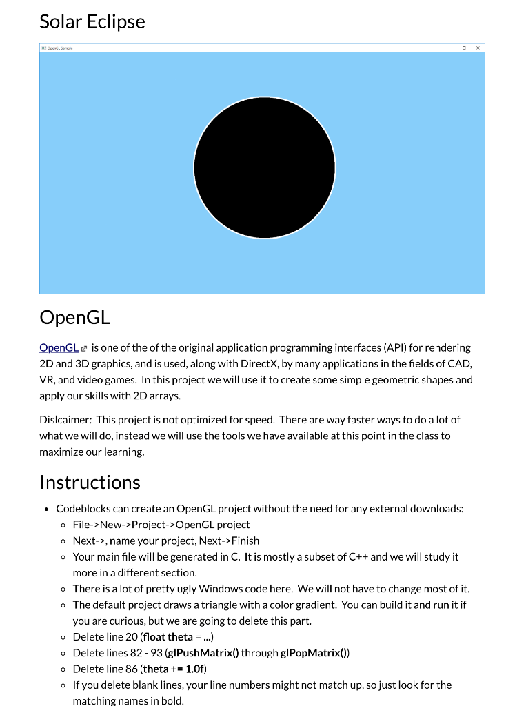 Solar Eclipse OpenGL OpenGL = is one of the of the | Chegg.com