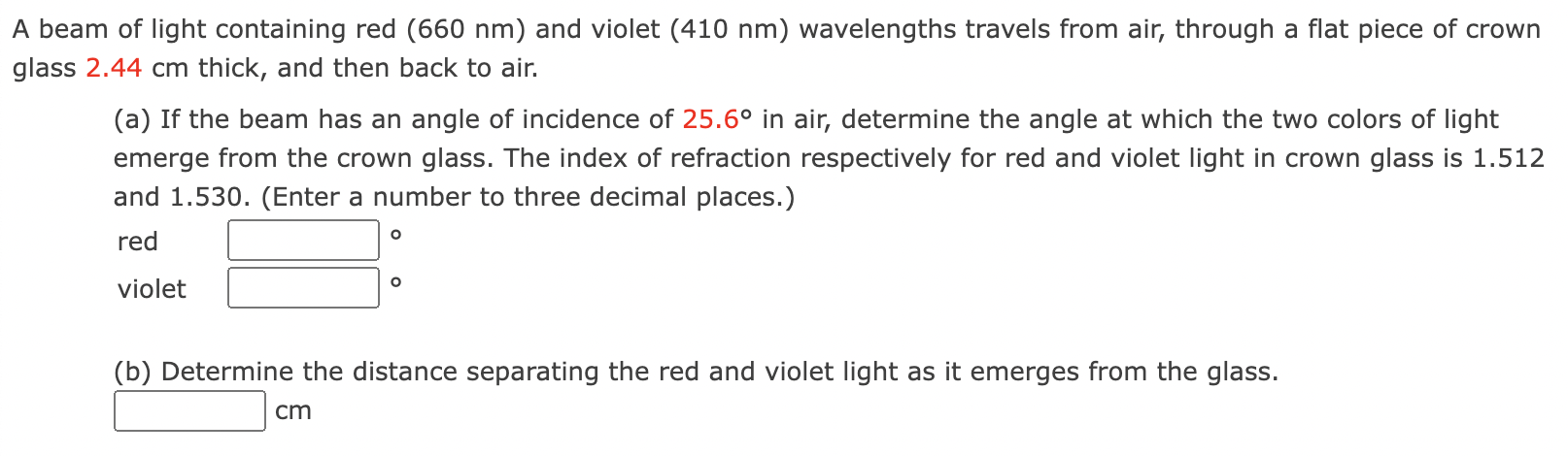 Solved beam of light containing red (660 nm) and violet (410 | Chegg.com