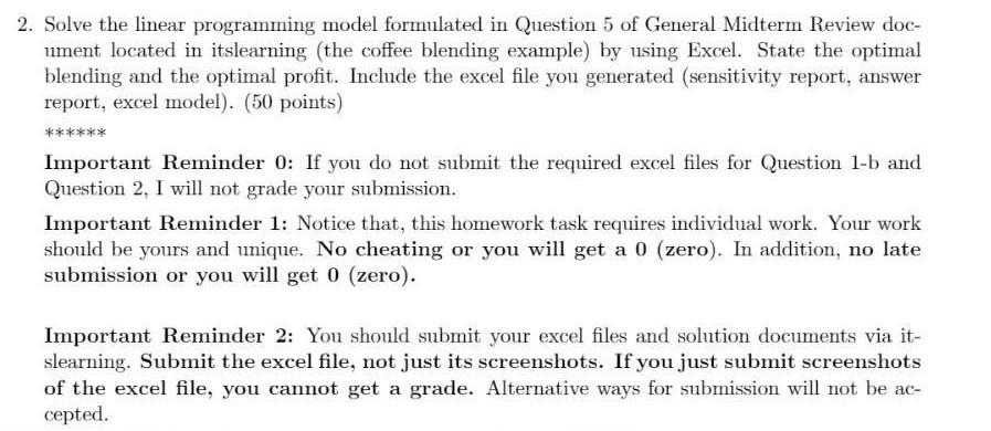 2. Solve the linear programming model formulated in | Chegg.com