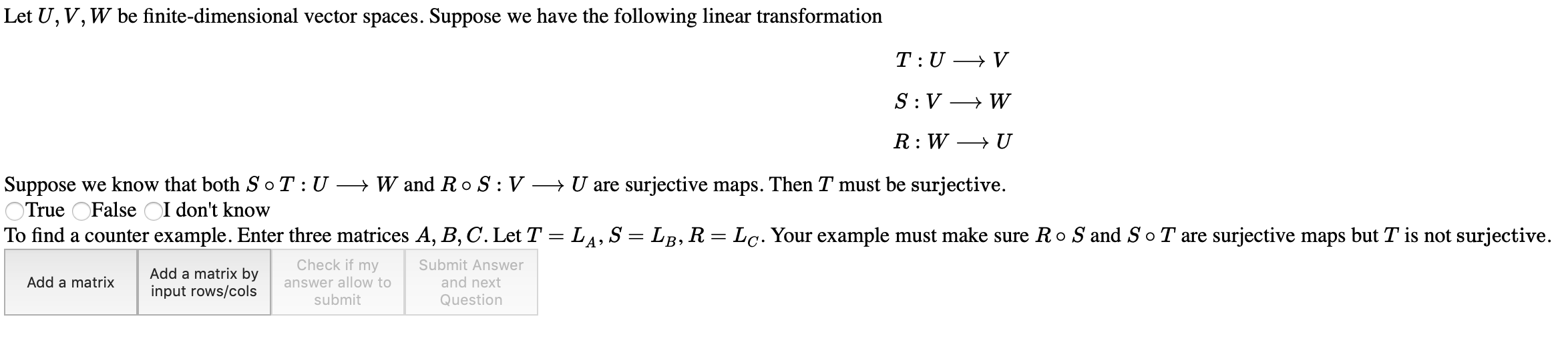 Solved Let U, V, W be finite-dimensional vector spaces. | Chegg.com