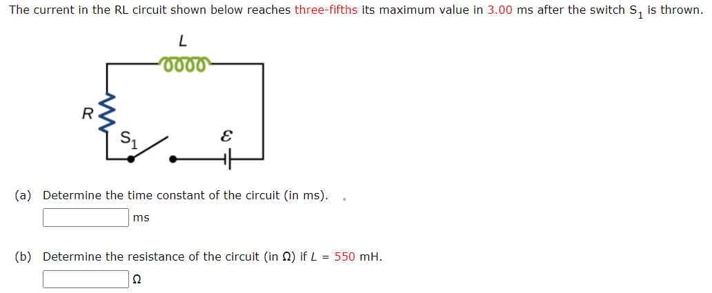 Solved The current in the RL circuit shown below reaches | Chegg.com