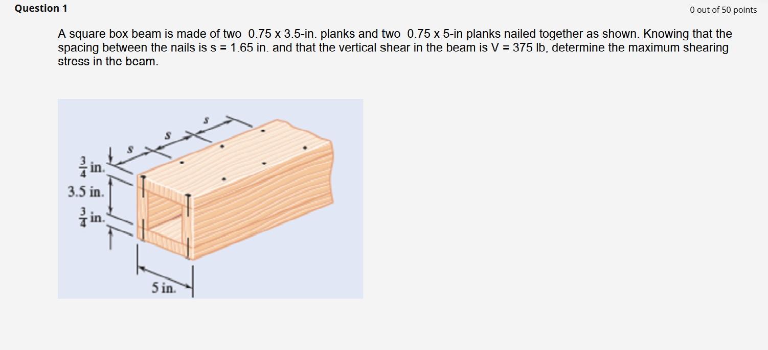 Solved Question 1 0 out of 50 points A square box beam is | Chegg.com