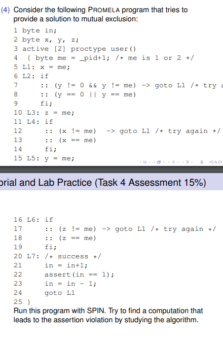 Solved 4) Consider the following PROMELA program that tries | Chegg.com