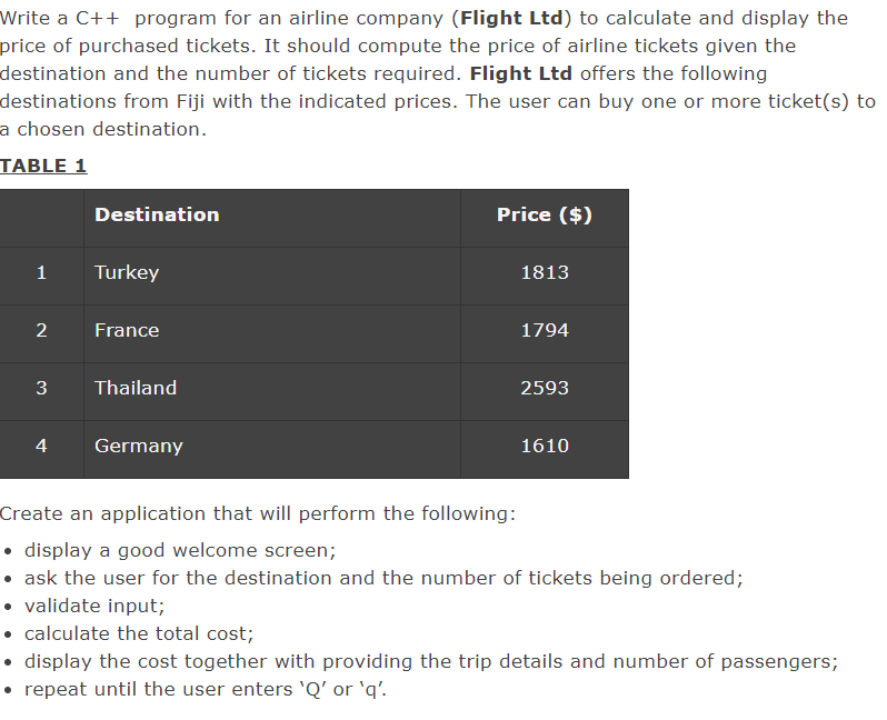 Solved Write a C++ program for an airline company (Flight | Chegg.com