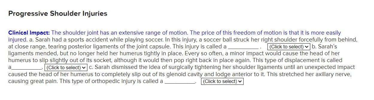 [Solved]: Progressive Shoulder Injuries Clinical Impact: T