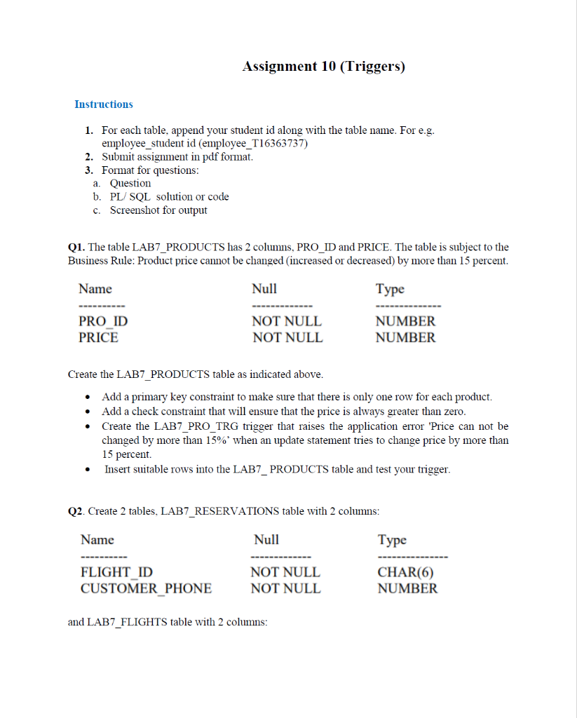 Solved Assignment 10 (Triggers) Instructions 1. For each | Chegg.com