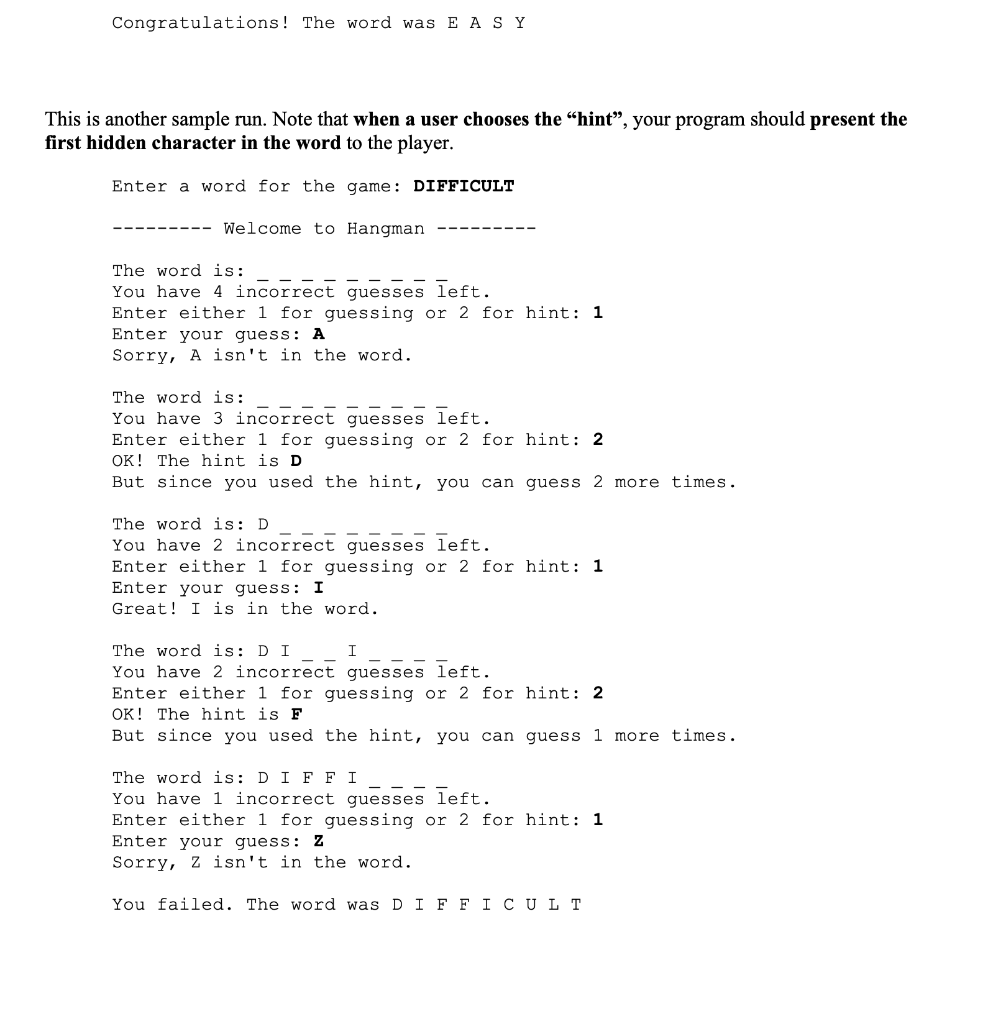 Solved 2. (10 points) Write a Java program called Hangman. | Chegg.com