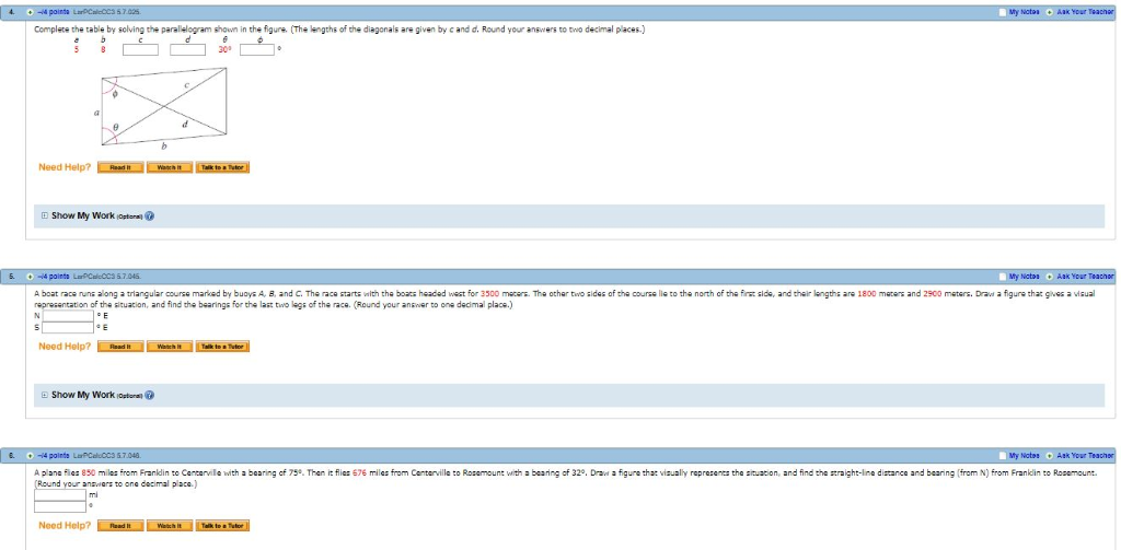 Solved 4painta LaCalecc3 57.025. My Notos Aak Your Teachor 4 | Chegg.com