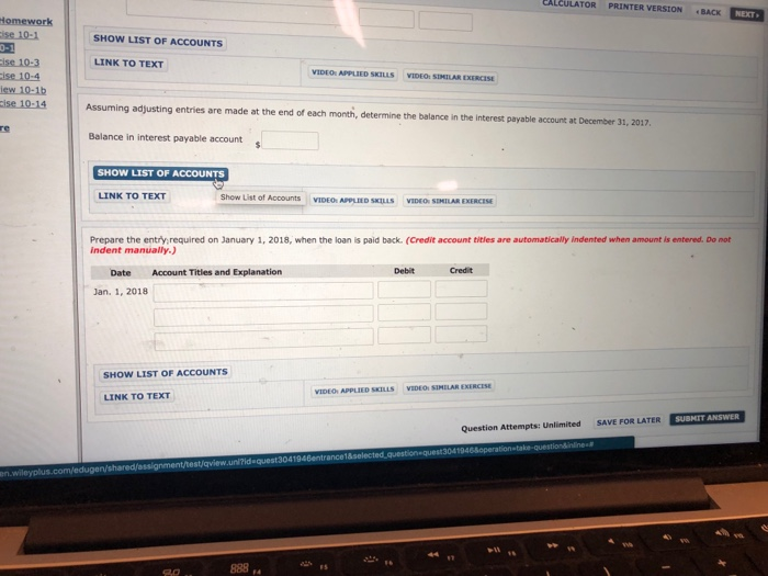 Solved CALCULATOR PRINTER VERSION BACK MENT Exercise 10-1 | Chegg.com
