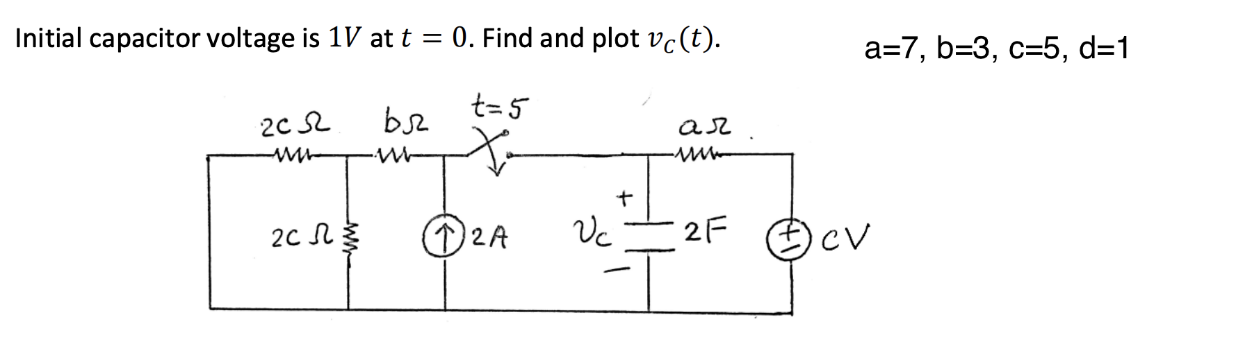 Solved Initial capacitor voltage is 1V at t = 0. Find and | Chegg.com