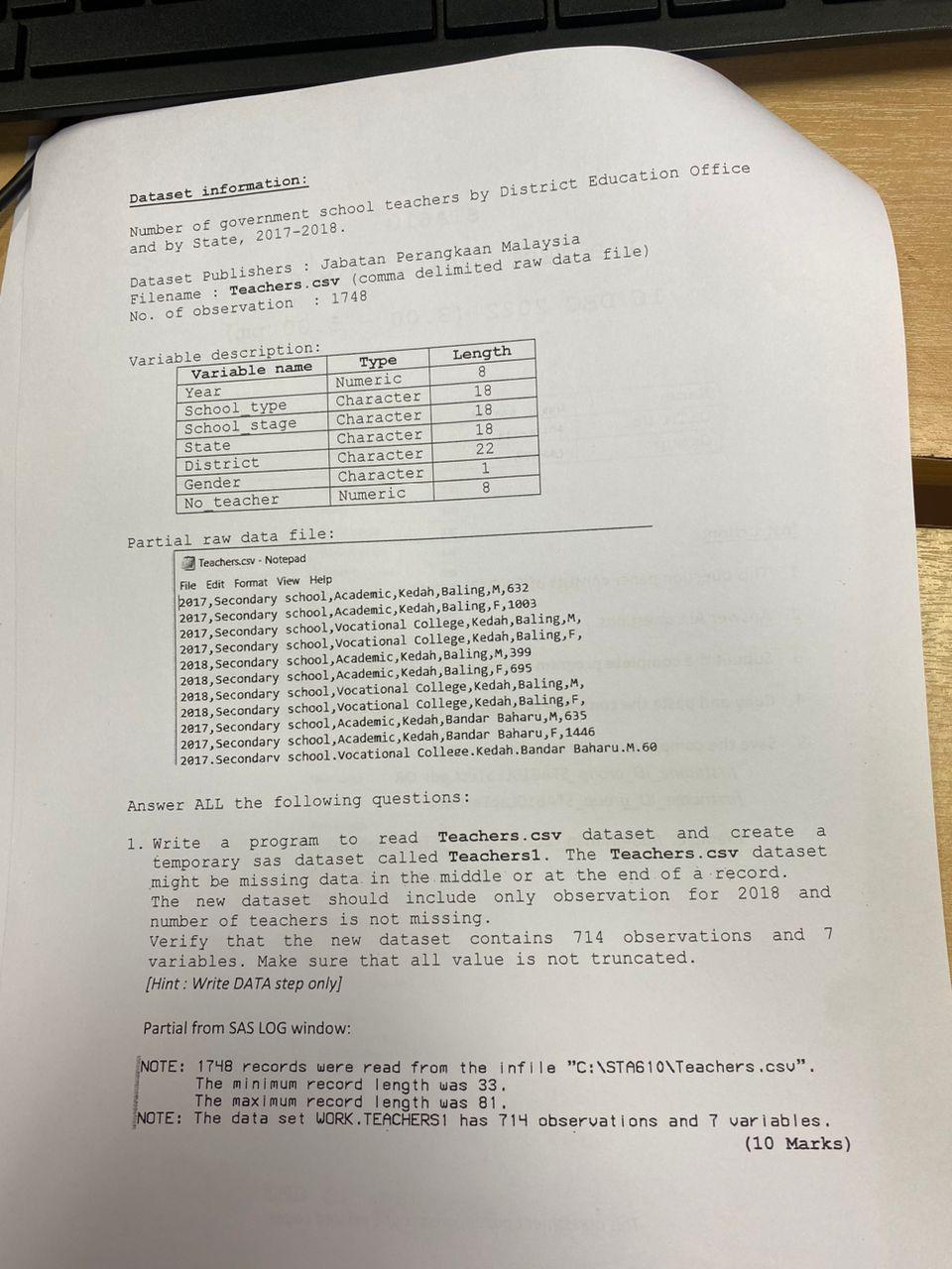Solved Dataset information: Number of government school | Chegg.com