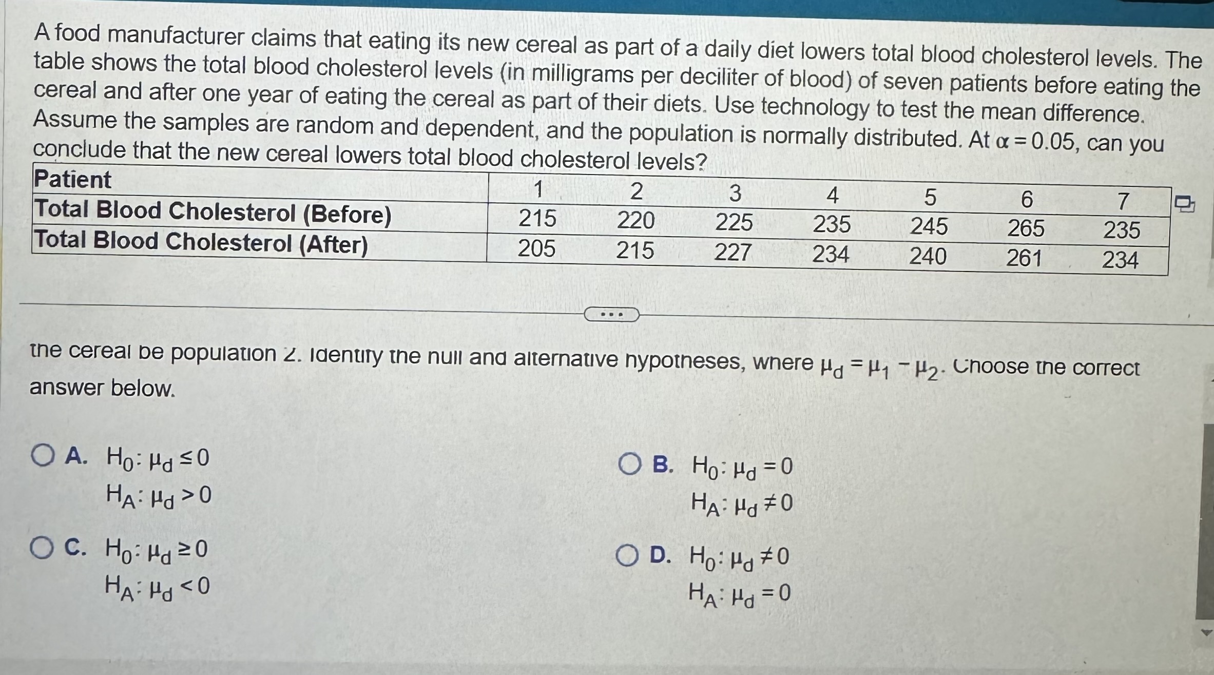 Solved A food manufacturer claims that eating its new cereal | Chegg.com