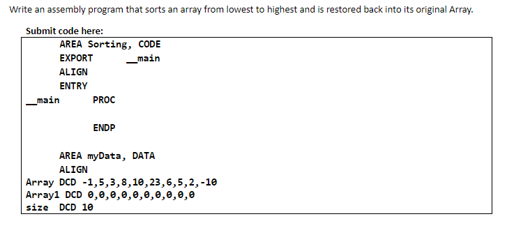 Solved Write an assembly program that sorts an array from | Chegg.com