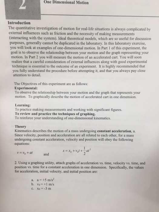 Solved One Dimensional Motion 2 Introduction The | Chegg.com