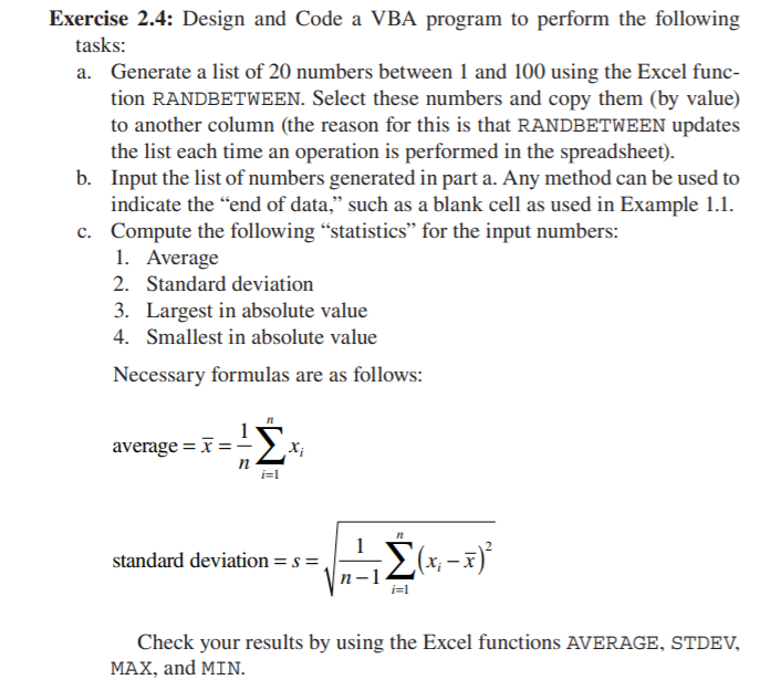 Solved Exercise 24 Design And Code A Vba Program To