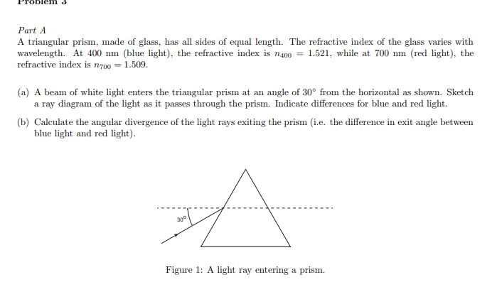 Solved Part A A triangular prism, made of glass, has all | Chegg.com