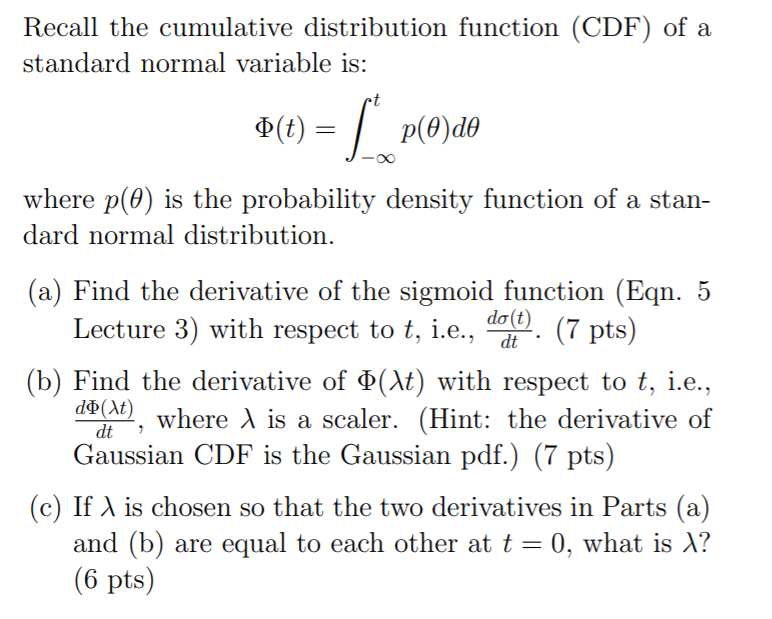 Solved Recall the cumulative distribution function (CDF) of | Chegg.com