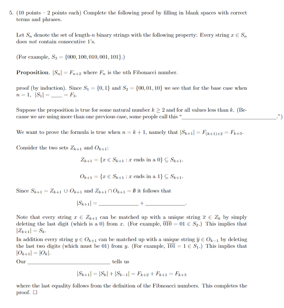 Solved 5. (10 points - 2 points each) Complete the following | Chegg.com