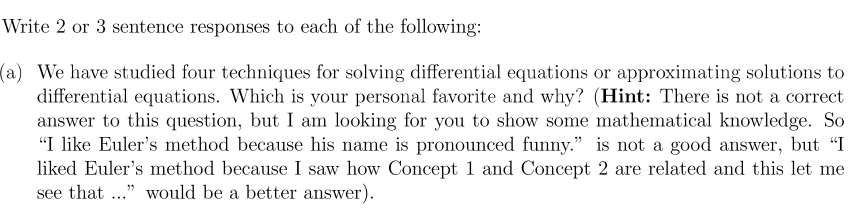 Solved Write 2 or 3 sentence responses to each of the | Chegg.com