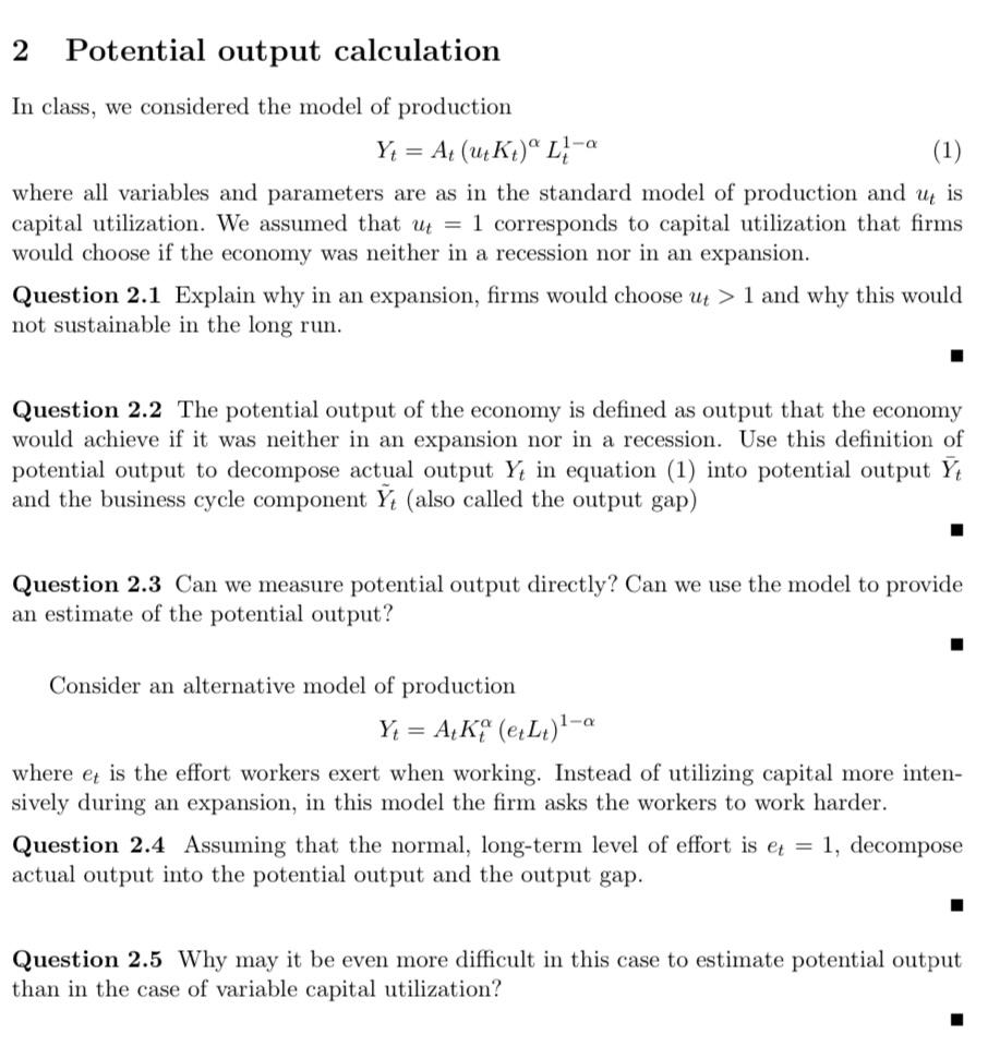 2 Potential output calculation In class, we | Chegg.com