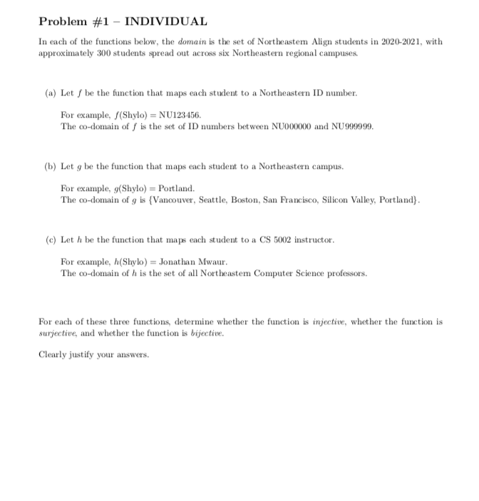 Solved Problem #1 - INDIVIDUAL In each of the functions | Chegg.com