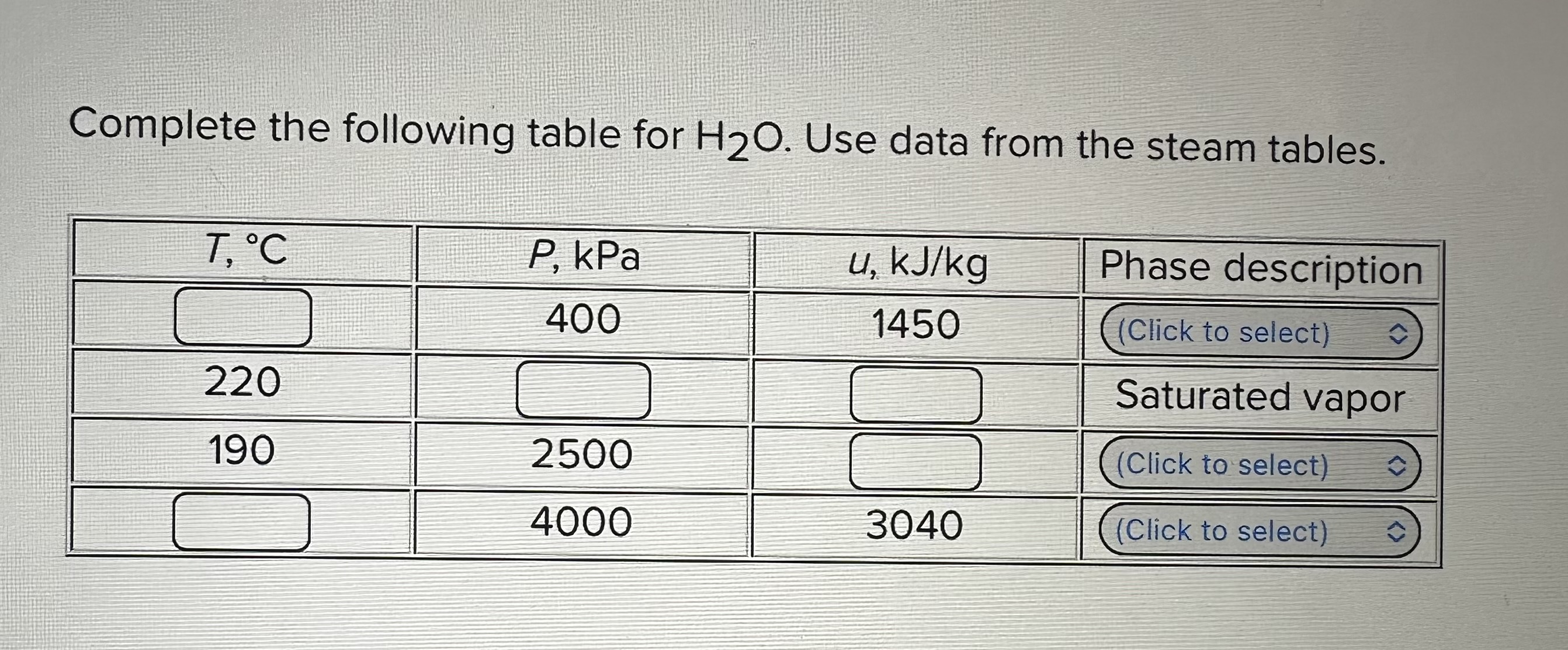 Solved Complete the following table for H2O. Use data from | Chegg.com