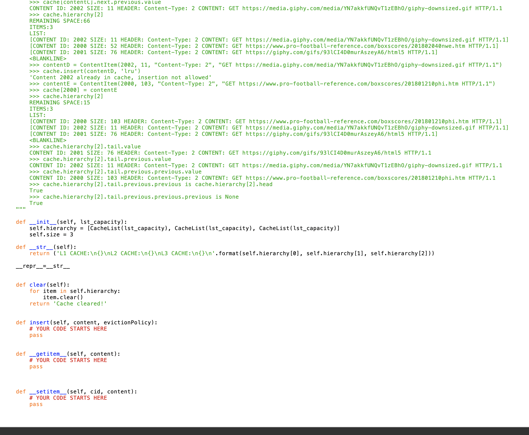 Solved ≫ cache.insert (content6, 'lru') 'INSERTED: CONTENT | Chegg.com
