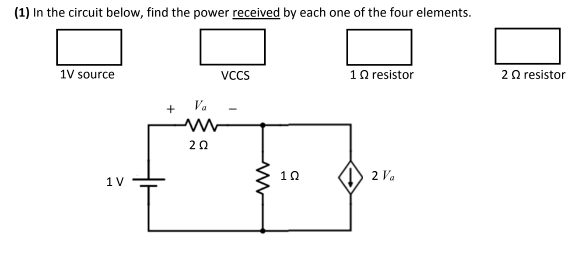 Solved (1) In the circuit below, find the power received by | Chegg.com