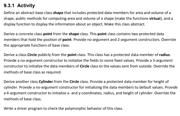 Solved 9.3.1 Activity Define an abstract base class shape | Chegg.com