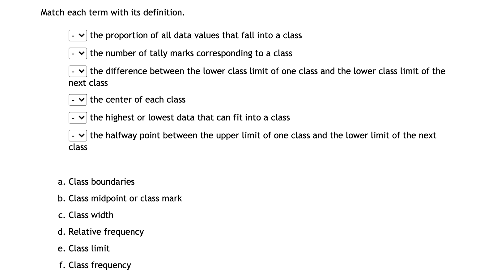 Solved Match each term with its definition. the proportion | Chegg.com