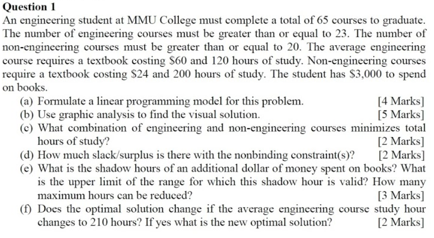 Solved Question 1 An engineering student at MMU College must | Chegg.com