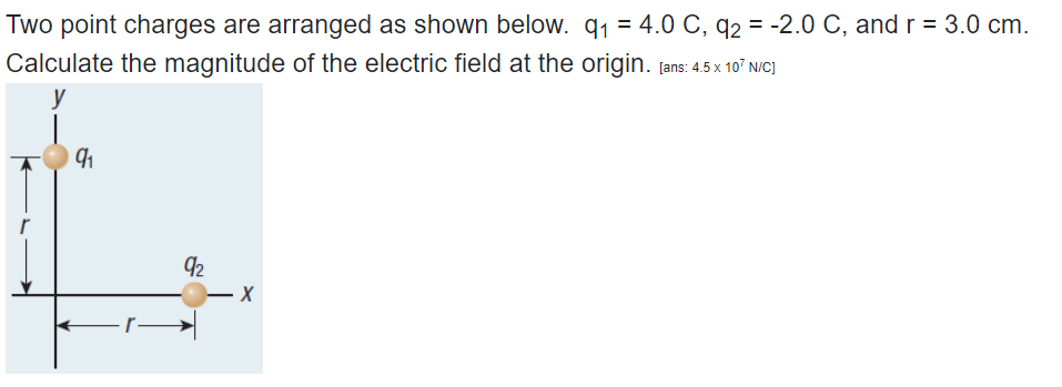 Solved Two point charges are arranged as shown below. 91 = | Chegg.com