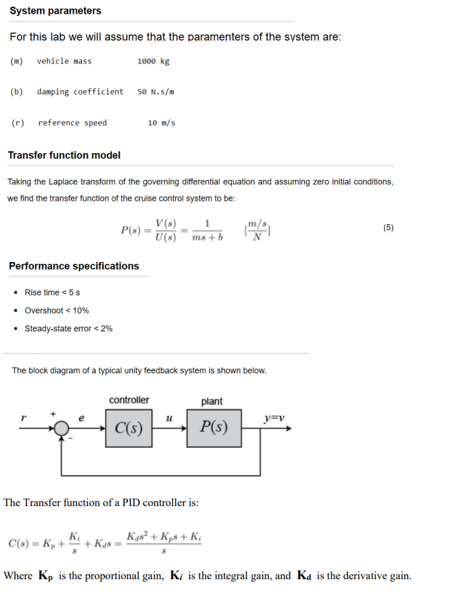 Cruise Control: System Modeling Physical setup | Chegg.com