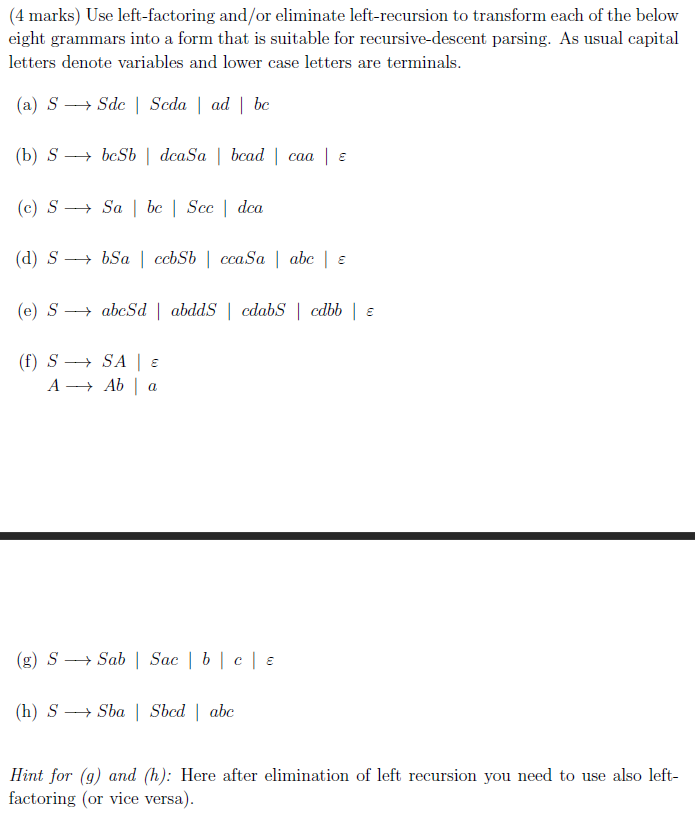Solved (4 marks) Use left-factoring and/or eliminate | Chegg.com