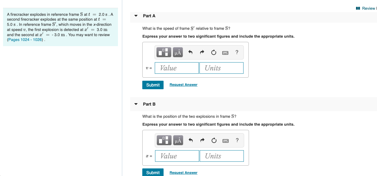 Solved 1 Review Part A A firecracker explodes in reference | Chegg.com